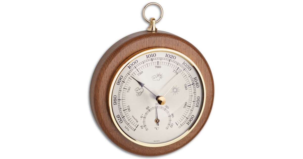 Barometru cu termometru 45.1000.01 pe spate din lemn de culoarea ...