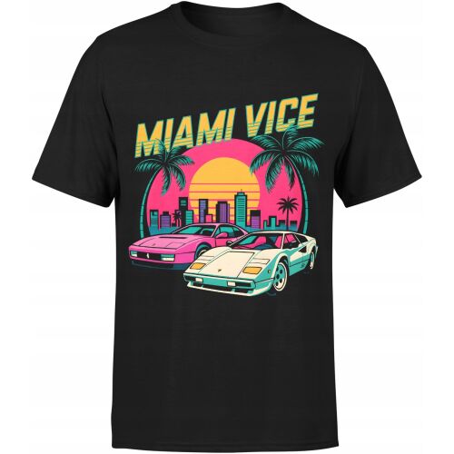 FÉRFI PÓLÓ MIAMI VICE RETRO AUTÓK 80-AS ÉVEK PÁLMAFÁK VINTAGE UTCAI ...