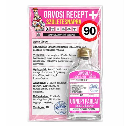 Rețetă medicală pentru a 90-a aniversare – Cadou amuzant cu o sticlă ...