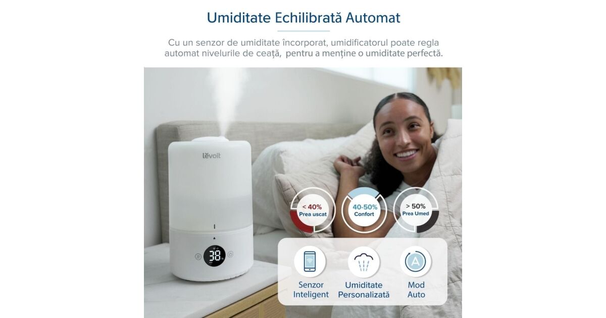 Légnedvesítő LEVOIT Dual 200S, SMART, WI-FI, ultrahangos, 3 L tartály ...