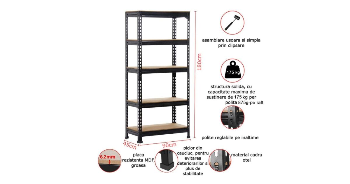 AVIMAX® - 1 DB - polcos szekrény, fém, 5 db MDF polc, 180x90x40 cm, 175 ...