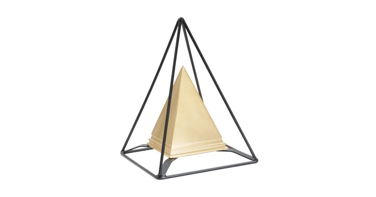 Zlatna metalna piramida s crnom strukturom 15x15x21 cm | Pepita.com