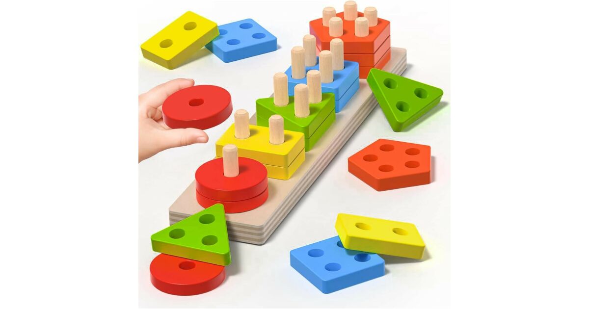 Flippy oktató játék, Montessori típusú, fából, geometriai formákkal, 20 ...