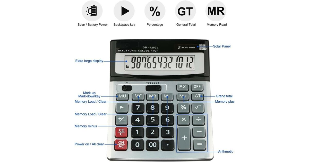 Calculator de Birou CL-1200V, Alimentare dubla Solar si Baterie,12 ...