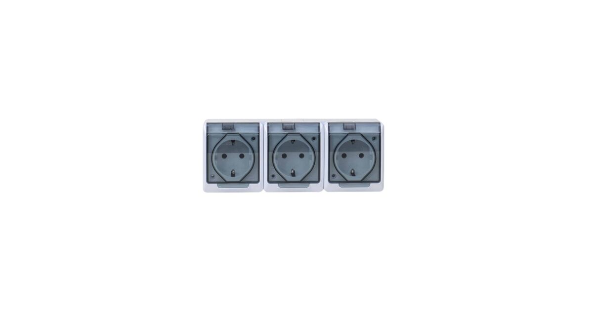 Priza tripla cu capac transparent, 16A/250V, IP44, alba | Pepita.com