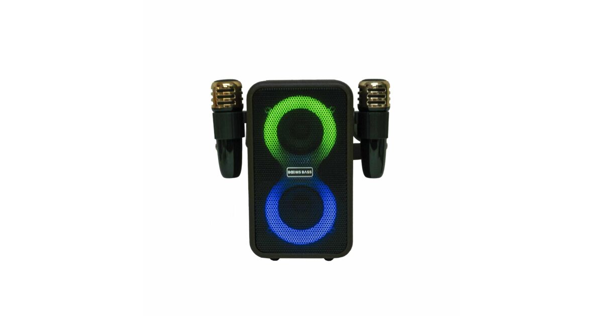 Boxa portabila cu lumini LED si 2 microfoane incluse pentru karaoke si ...