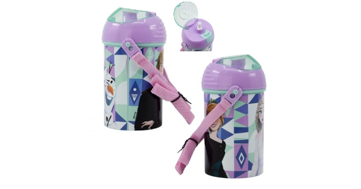 Sticla plastic, Frozen Ice Magic, cu pai si capac, 450 ml | Pepita.com