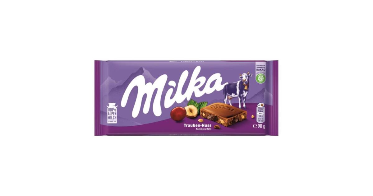 Ciocolată cu lapte MILKA cu stafide și nuci 90G | Pepita.com