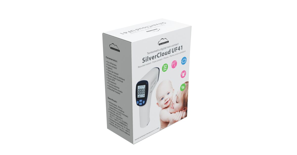 Pachet termometru digital SilverCloud UF41 pentru corp și suprafețe, cu ...
