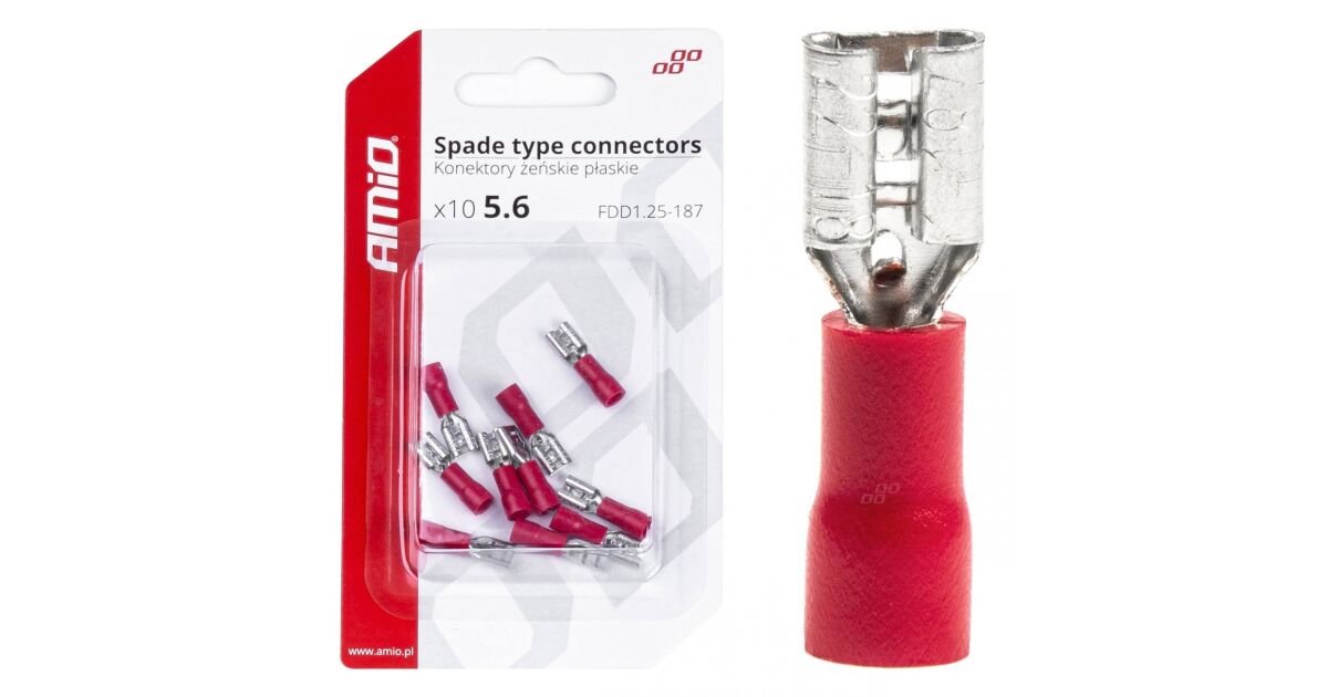 Szigetelt lapos csatlakozók anya 5.6mm 0.5-1.5mm2 10A 10 db AMIO-03061 ...