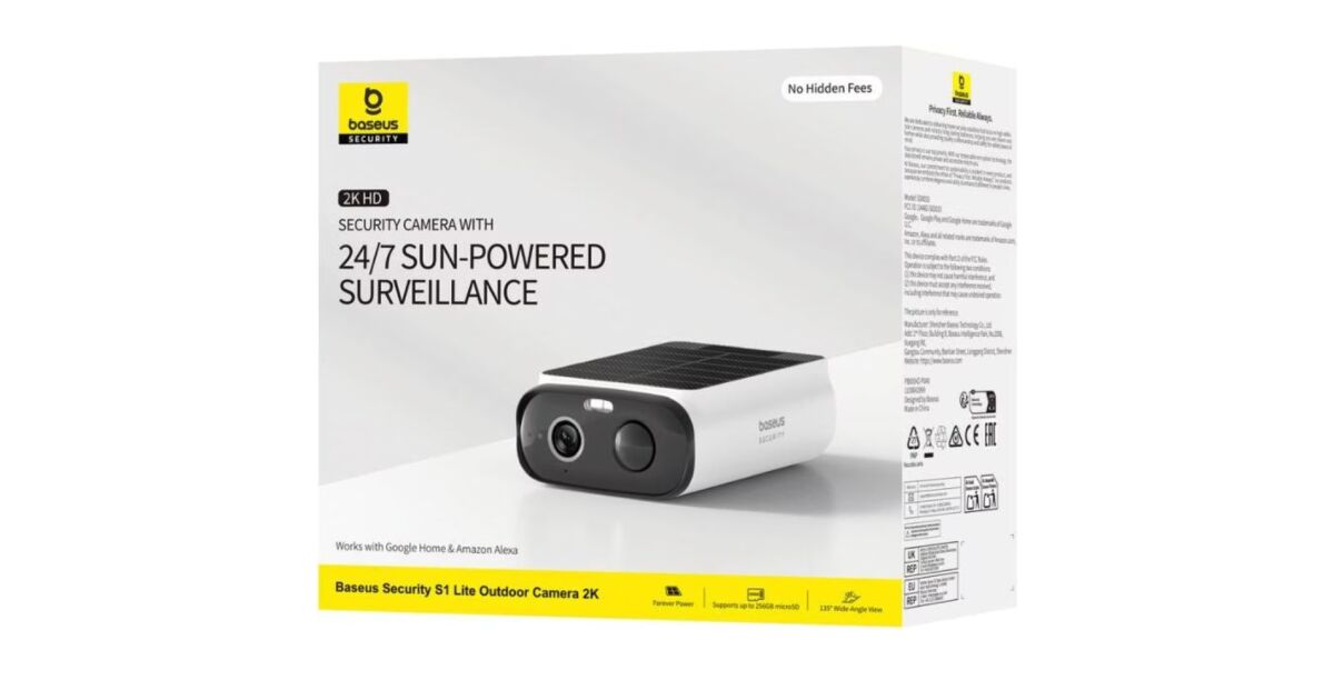 Solarüberwachungskamera Baseus S1 Lite, 2K, Farb-Nachtsicht, IP67, weiß ...
