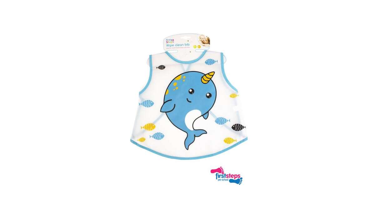First Steps Nagy méretű műanyag lemosható Baba előke Delfin mintás ...