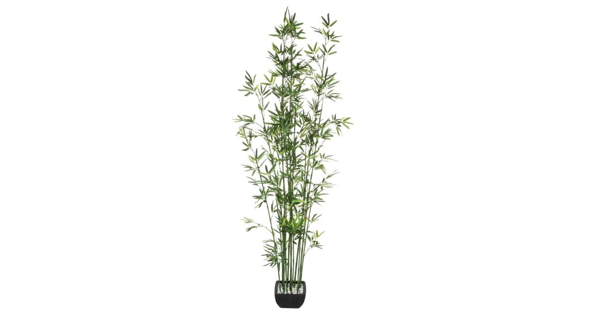 Plantă artificială de bambus în ghiveci ceramic, cu tulpini înalte ...