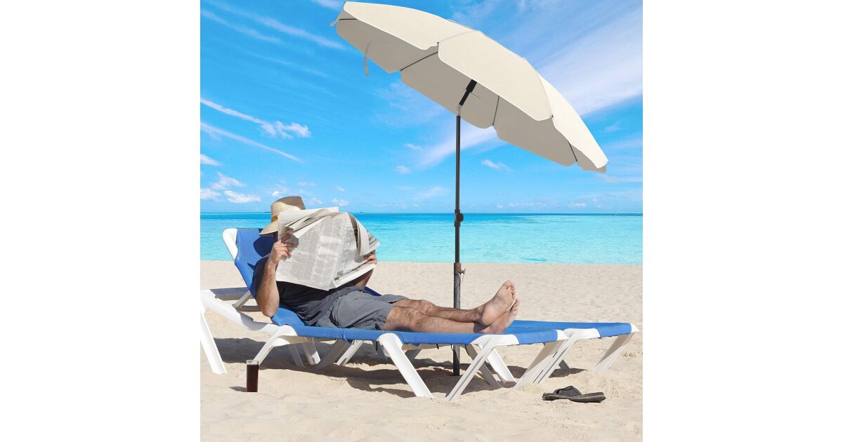 Slnečník na terasu alebo pláž s naklonením, ochrana UPF 50+, rebrá zo ...