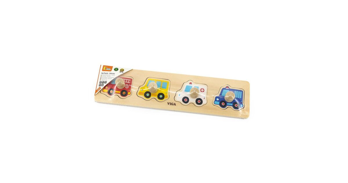 Puzzle cu formă de mâner din lemn Viga Cars | Pepita.com