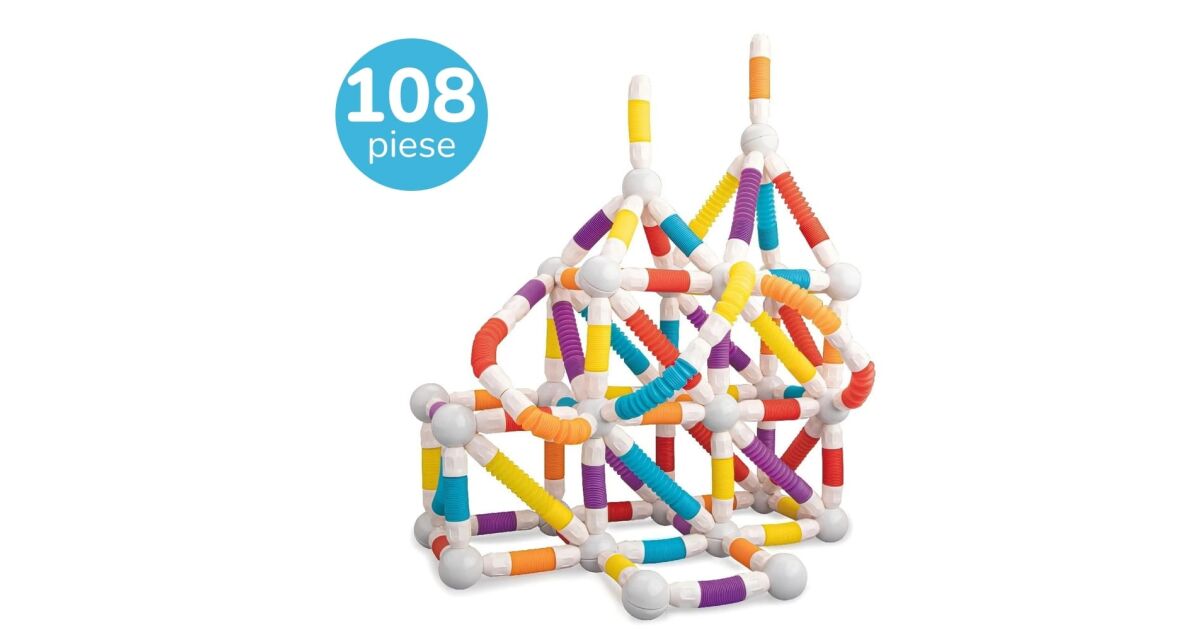 Set de constructii 3D magnetic, cu bile si tuburi flexibile, joc ...