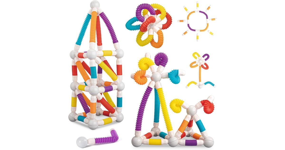 Set de constructii 3D magnetic, cu bile si tuburi flexibile, joc ...