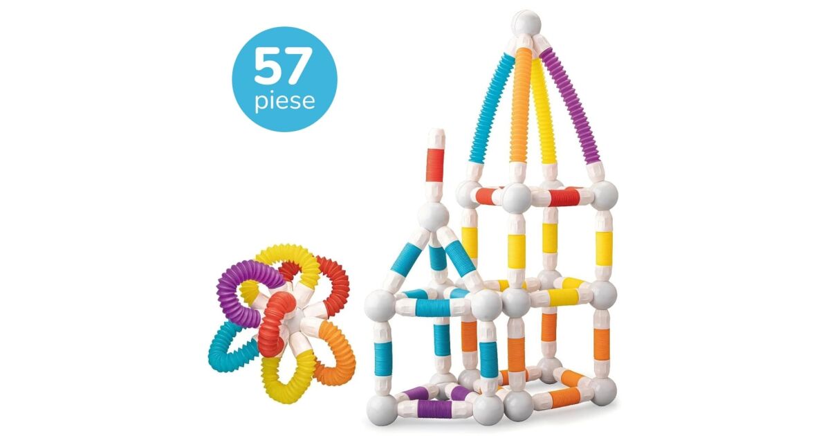 Set de constructii 3D magnetic, cu bile si tuburi flexibile, joc ...