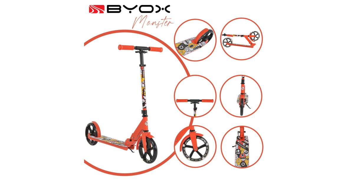MONSTER Scooter, 2 große Räder, Stahlrahmen, 100 kg, verstellbar von 84 ...