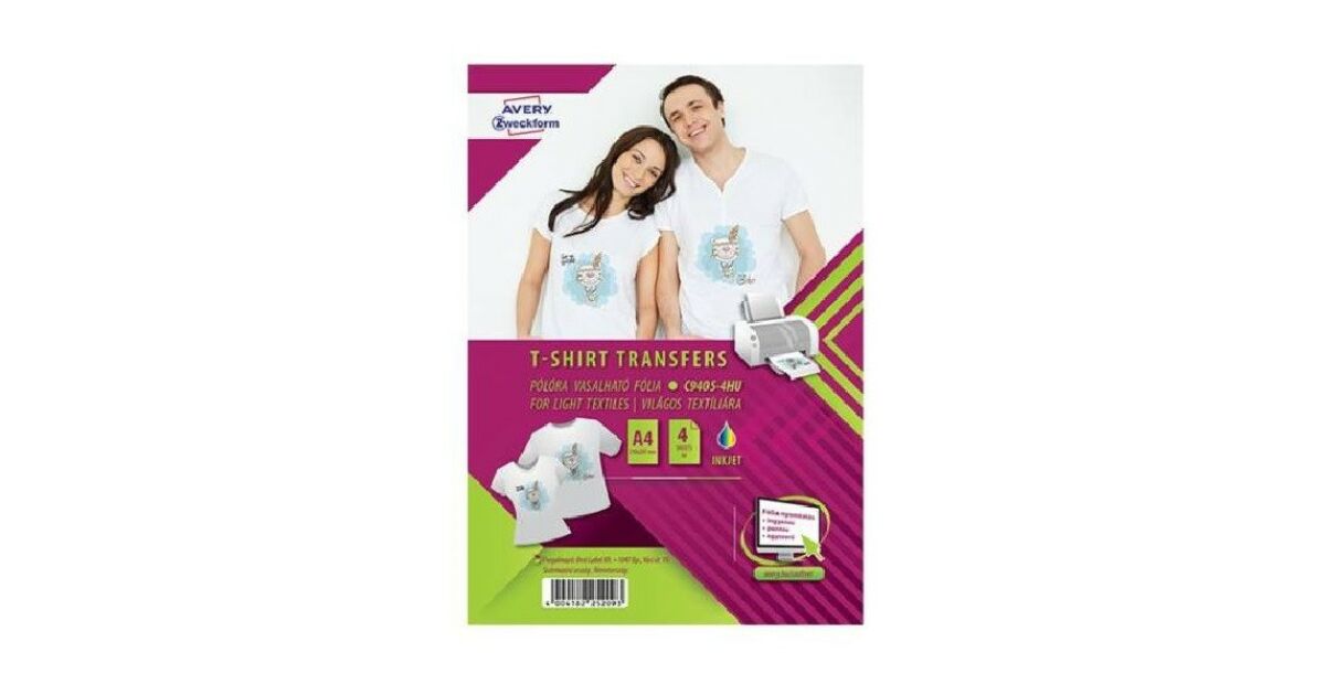 Avery MMR C9405-4HU nažehľovacia fólia na svetlý textil, 4 ks | Pepita.com