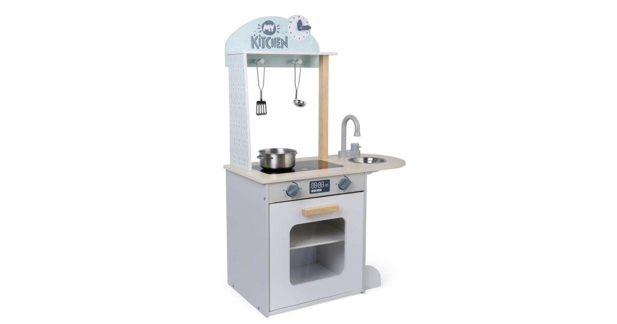 Bucătărie din lemn MONI albastră cu set de scule cu 4 piese | Pepita.com