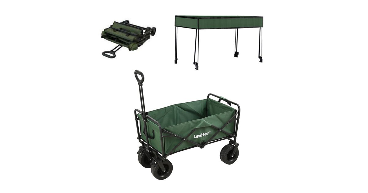 Cărucior de plajă premium pliabil pentru grădină cu acoperiș verde ...