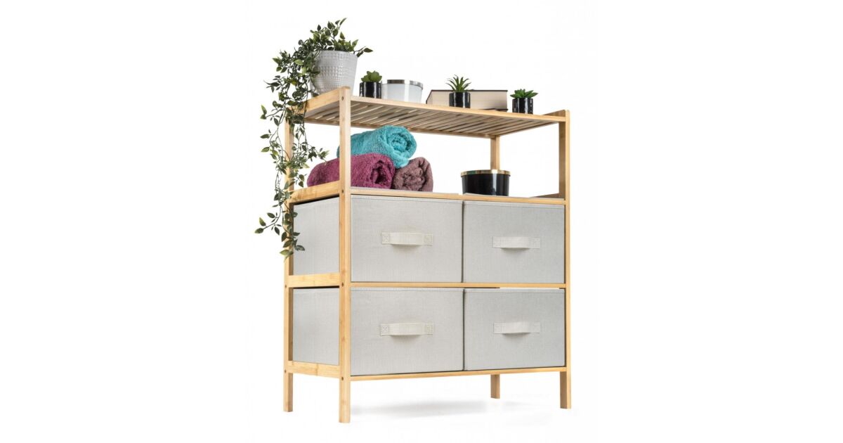 Raft din bambus G21 cu 6 coșuri, bej | Pepita.com