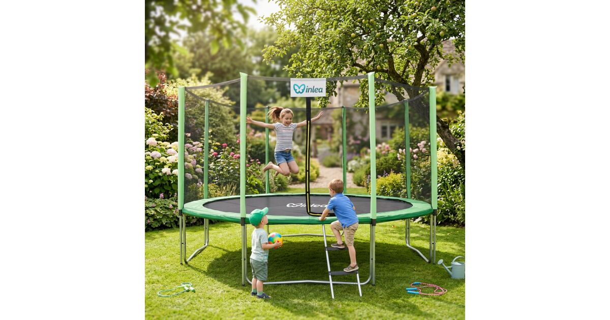 INLEA PREMIUM Jump Trambulină 366 cm cu plasă de siguranță exterioară ...