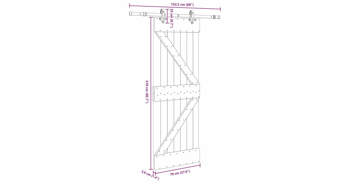 vidaXL Csúszó ajtó NARVIK Természetes és Fekete 70 x 210 cm (152,5 cm ...