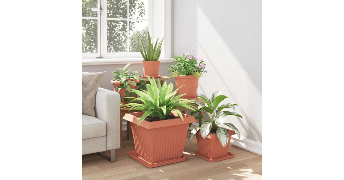 vidaXL Tavă Pătrată pentru Flori 24 pcs Roșu cărămidă 36 x 36 x 2.5 cm ...