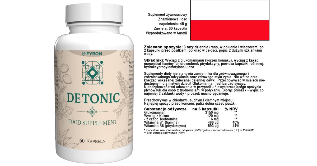 Detonic - 120 Capsule (Pachet de 2) cu Glucomanan, Cacao și Vit. B ...