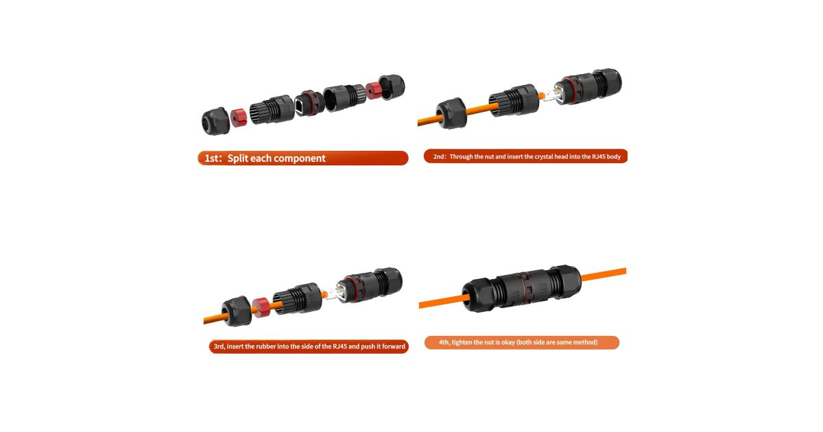 Außenwasserdichter RJ45-Stecker IP68, Cat6A, Ethernet-Kabelverlängerung ...