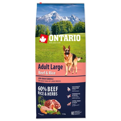 ONTARIO sucha karma dla dorosłych, dużych psów z wołowiną i ryżem 12 kg ...