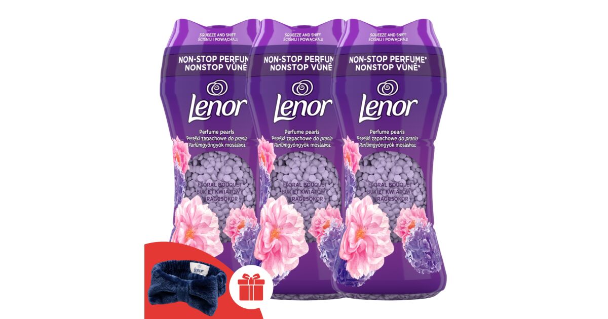 Lenor Floral Bouquet Perle parfumate pentru rufe 3x195g + Cadou Bandană ...