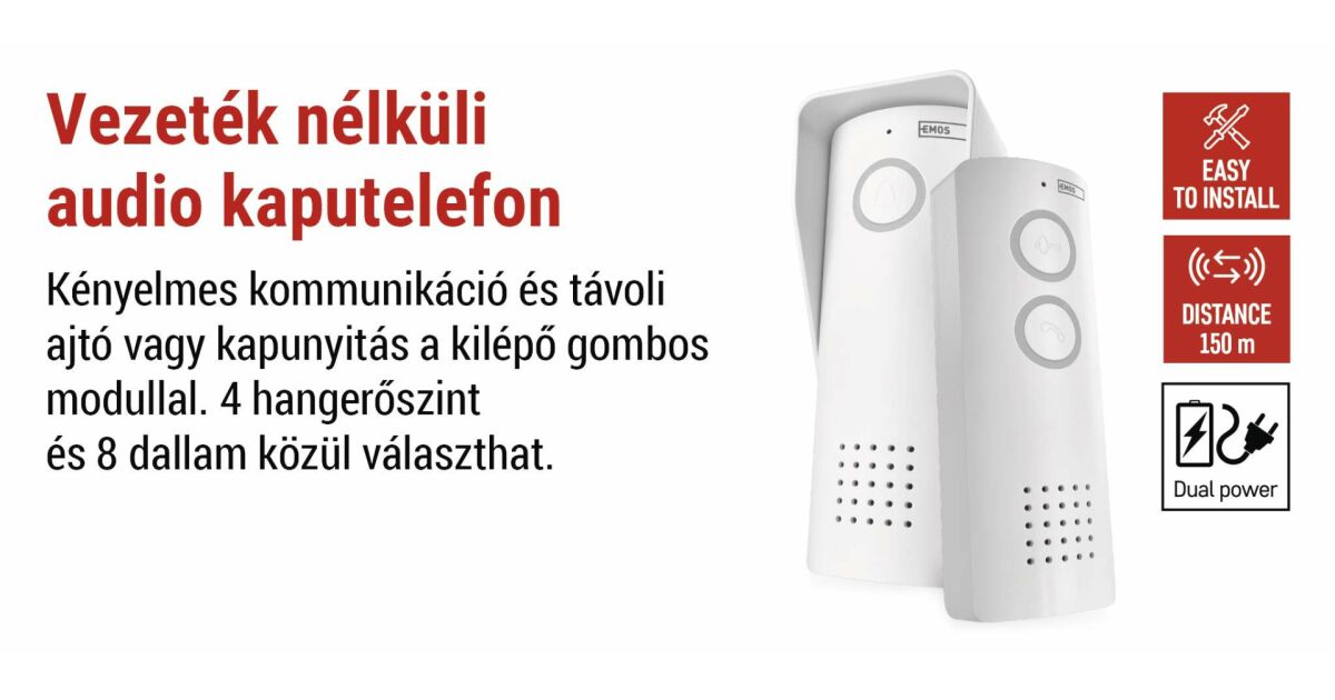 Emos Vezeték nélküli kaputelefon,Digitális audio kaputelefon szett ...