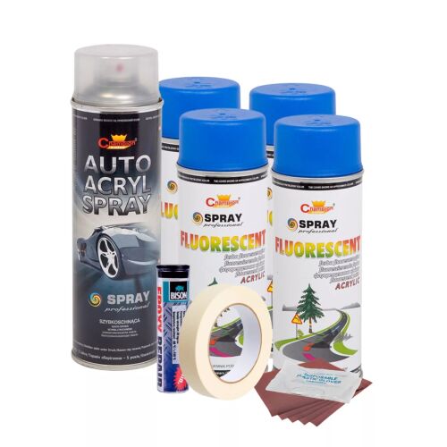 Kit complet de reparare și vopsire a jantelor, albastru fluorescent, V4 ...