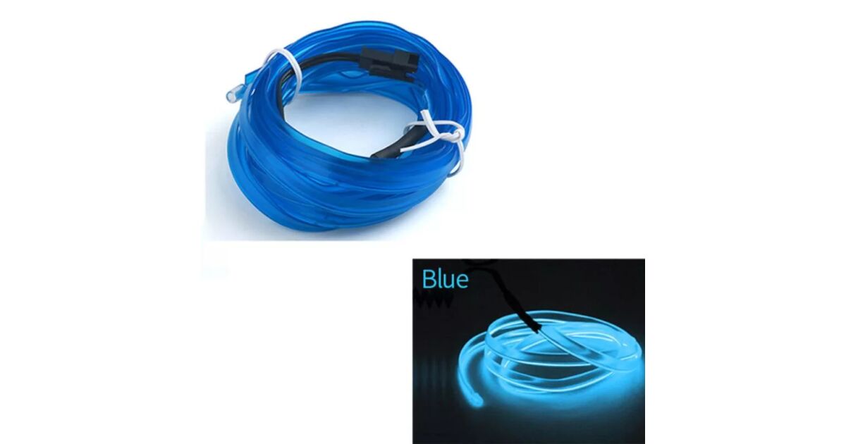 Cablu auto neon EL Wire albastru, lungime 5M, cu alimentare de 12V ...