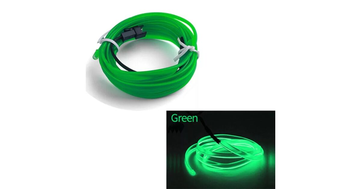 Cablu auto neon EL Wire de culoare verde, lungime 1M, cu alimentare de ...