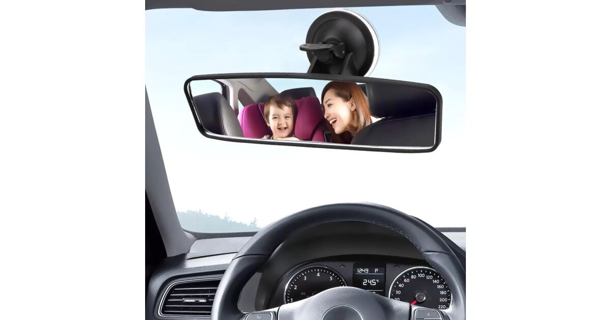 Oglindă retrovizoare cu ventuză, culoare neagră, dimensiuni 24,5 x 6,5 ...