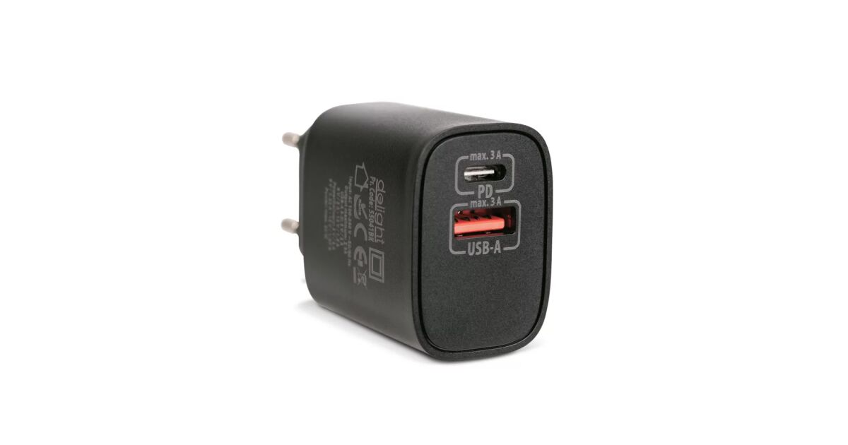 Hálózati Adapter USB + Type-C PD20W gyorstöltéssel - fekete | Pepita.hu
