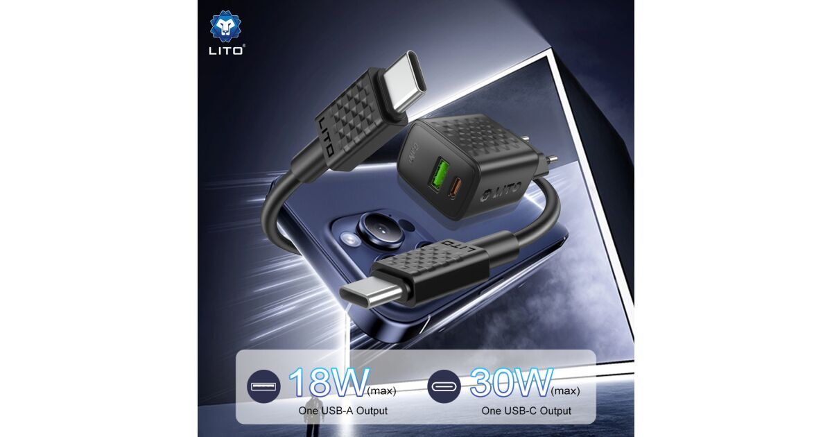 Lito - Wall Charger LC19T sieťová nabíjačka (USB-C kábel v balení, USB ...