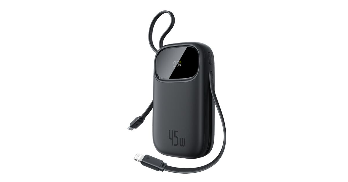 Externá batéria BASEUS 10000 mAh, 45W + vstavané káble C + L, EnerFill ...