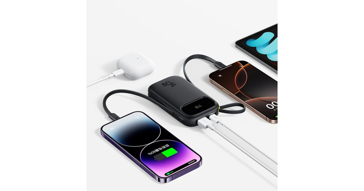 Externá batéria BASEUS 10000 mAh, 45W + vstavané káble C + L, EnerFill ...