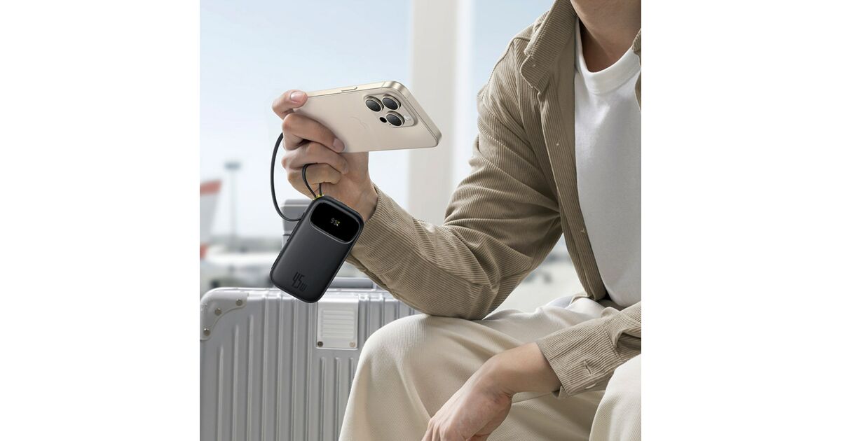 Externá batéria BASEUS 10000 mAh, 45W + vstavané káble C + L, EnerFill ...