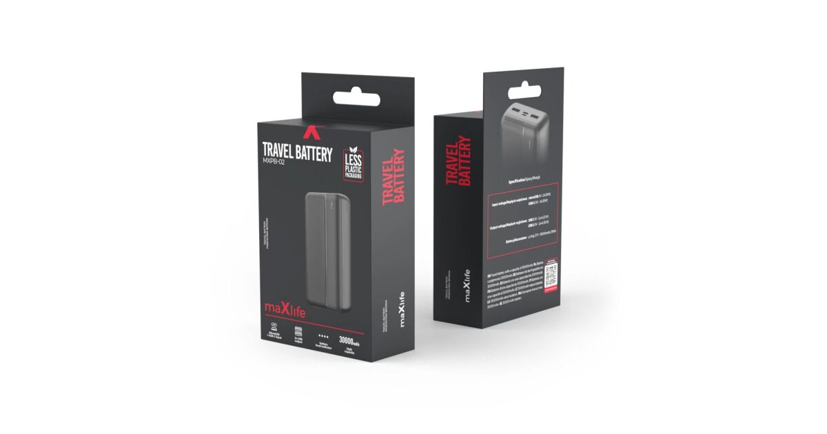 Maxlife hordozható töltő MXPB-02 30000 mAh fekete | Pepita.hu