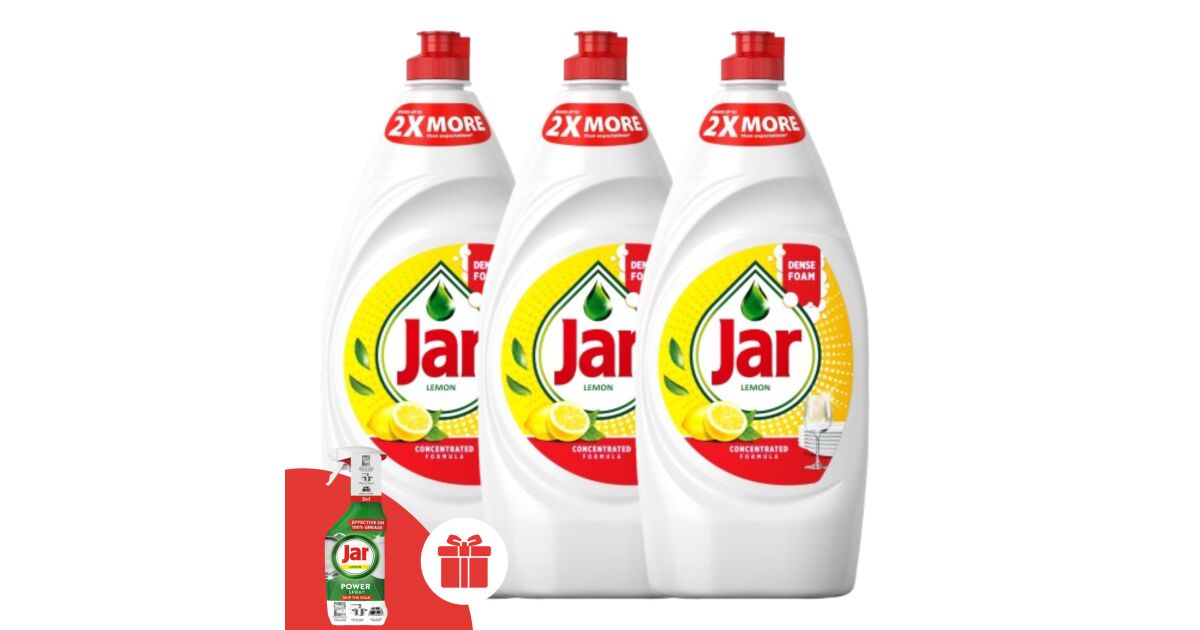 Jar Płyn do mycia naczyń Lemon 3x900ml + Prezent Jar 3w1 Power Spray ...