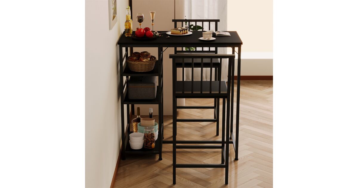 BAR-SET: TISCH + 2 STÜHLE | SCHWARZ | LOFT-STIL | FÜR KÜCHE / ESSZIMMER ...