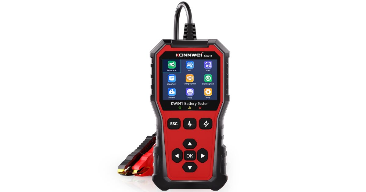 Tester baterie auto KONNWEI KW341 6V 12V 24V, CCA 10–2000, SOH SOC ...