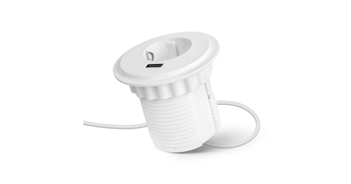 Einbau-Tischsteckdose mit USB, 1 Schuko-Steckdose, 2.1A, 16A, Weiß, 1 ...