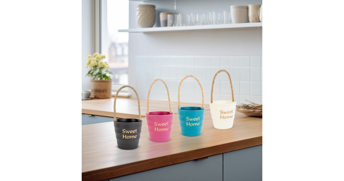 Ghiveci decorativ suspendat 9 cm cu snur, 4 culori, pentru plante sau ...